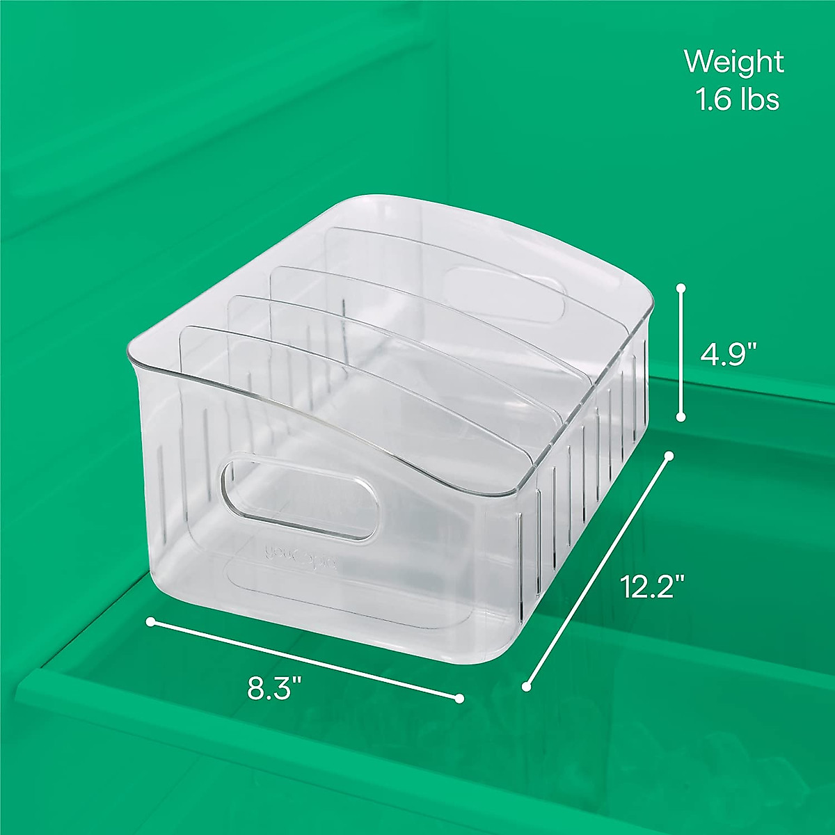 YouCopia FreezeUp Freezer Bin 12", Fridge Organizer with Storage, BPA-Free Food-Safe Container & RollOut Fridge Caddy, 9" Wide, Clear