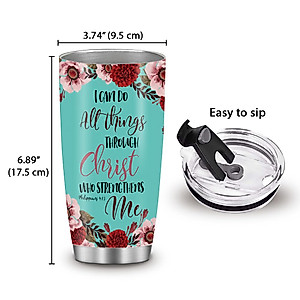 WIRESTER 20 OZ Stainless Steel Tumbler With Lid, Double Wall Vacuum Insulated Tumbler, Coffee Travel Mug Cup for Hot Cold Drinks - Christian Bible Verses Philippians 4:13