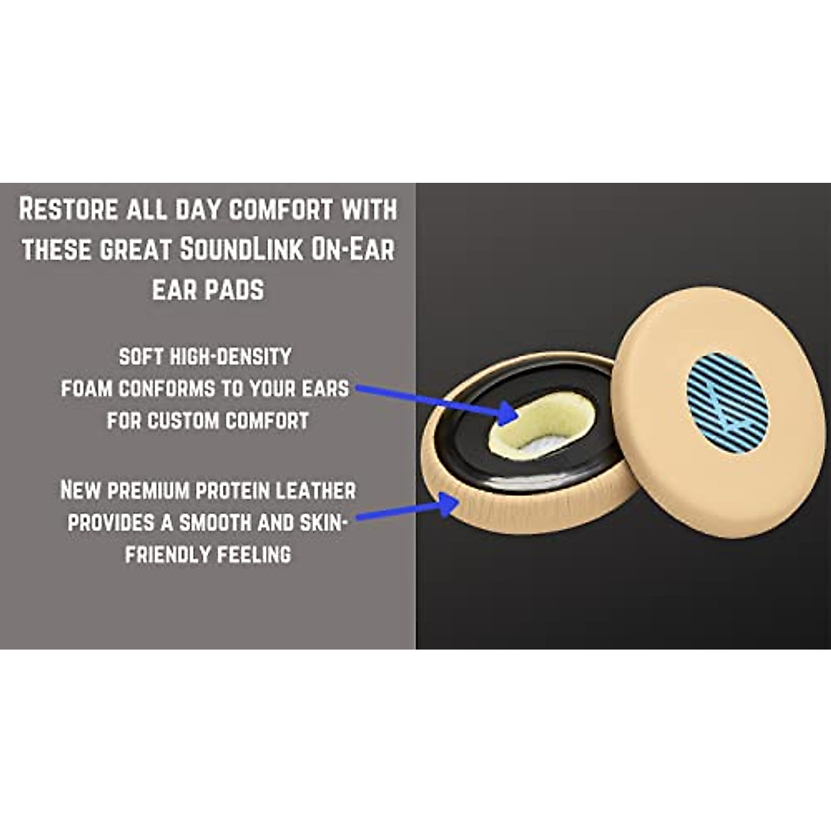 Premium Replacement SoundLink On-Ear Beige Ear Pads Cushions Compatible with Bose SoundLink On-Ear Wireless BH1 Headphones Bose On-Ear 2 (OE2) and Bose SoundTrue On-Ear Headphones. Great Comfort