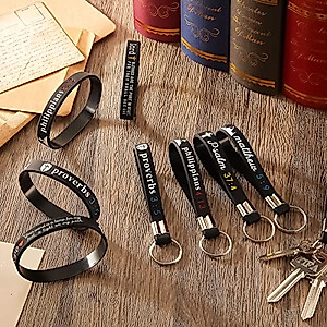 48 Pcs Christian Bible Keychains with Scripture Bracelets Religious Silicone Bible Verses Wristbands Christian Faith Gifts for Men Women Belief Party Favors (Black)