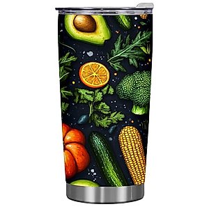 QWEUIOP 20oz Insulated Travel Coffee Mug Vegetable Eggplant Carrots Stainless Steel Tumbler with Lid Double Wall Vacuum Coffee Cup For Hot and Cold Drinks14283