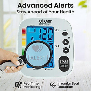 Vive Precision Blood Pressure Monitor - Upper Arm High Heart Rate Digital Sphygmomanometer BP Cuff Machine - Automatic Accurate Home Use BPM System for Hypertension- Pregnancy Must Have