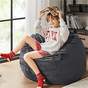 Codi Bean Bag Chair for Kids with Filler Included 10-12 | Comfy Kid Beanbag Chair 3 FT, Memory Foam Added | Machine Washable, Charcoal Grey, 3ft