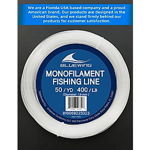 BLUEWING Monofilament Fishing Line Clear Invisible Thin Diameter Fishing String Mono Fishing Line, Dia.1.9mm*50YD*400LB