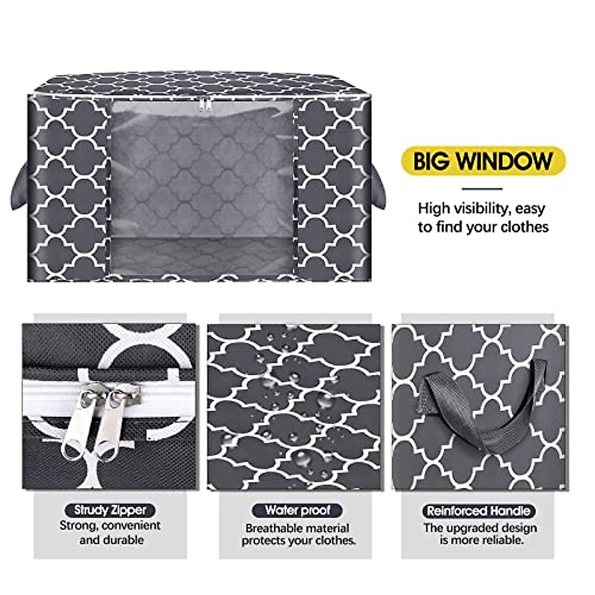 QYQBOON Large Clothes Storage Bags 100L Storage Bins Organizer Clothing Thicken Storage Containers for Comforter Blanket Bedding, Foldable with Reinforced Handle, Clear Window, Sturdy Zippers, 3 Pack