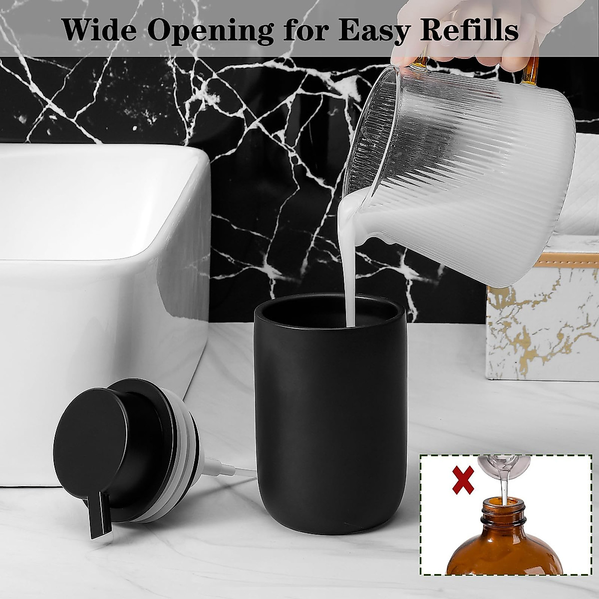 rejomiik Foaming Soap Dispenser Thick Ceramic Foam Hand Soap Dispenser for Bathroom or Kitchen Sink, Liquid Pump Bottles for Hand soap, Body Wash, Black