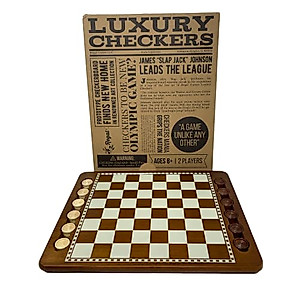 Regal Games - Luxury Checkers Board Game - Classic Tabletop Game Set - Solid Natural Pine Game Board, Interlocking Wood Checkers, Built-in Storage Grooves - Fun for Families, Kids, Parties - Ages 8+