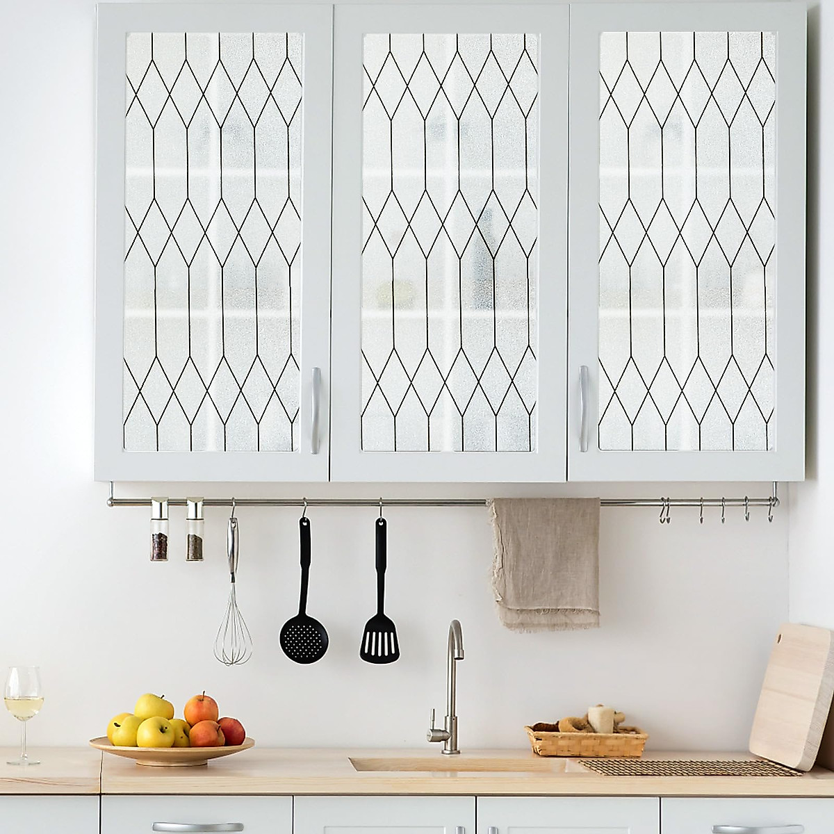 Windimiley Window Privacy Film Stained Glass Frosted Glass Window Clings Moroccan Lattice Decorative Bathroom Door Coverings UV Sun Blocking Heat Control Removable Home Window Tint,23.3X118in