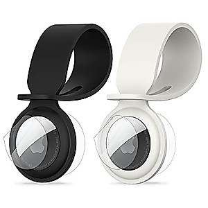 SURPHY 2 Pack Case for Airtag Case with Screen Protector, (Airtag Not Pop Up Easily) Liquid Silicone Airtag Holder AirTag Loop with TPU Film for Airtag (Black + White)