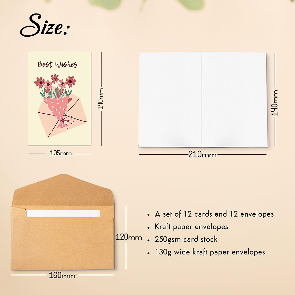 BIROYAL 12 Wedding Cards for Bride and Groom with Envelopes, 5"x8" Wedding Card Congratulations, Blank Inside Bridal Shower Cards, Wedding Shower Cards for Engagement, Wedding Congratulations, Newlywed