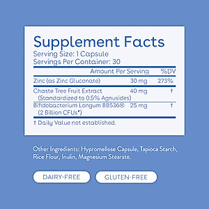 Love Wellness Clear Skin Probiotic | Clear Up Hormonal Acne Pimples, Reduce Pores for Healthy Hydrated Skin | Zinc, Bifidobacterium Longum & Chaste Tree Fruit Extract | Safe & Effective | 30 Capsules