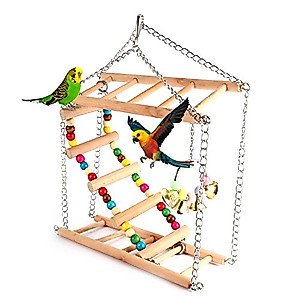Ladder Bird Toy, Wooden Rainbow Bridge Steps Stairs Climbing Swing Double-Layer Toys for Pet Hamster Parakeet Budgie Cockatiel Trainning