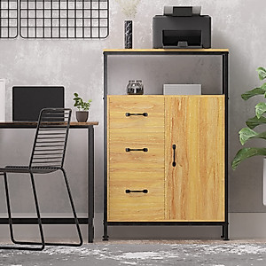 Visionwards 3 Drawer File Cabinet, Lateral Filing Cabinet Fits Letter Size, Large Printer Stand with Storage Shelves for Home Office, Orange