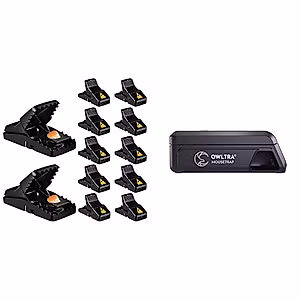 Mouse Trap, 12 Pack Mouse-Traps-Indoor-for-Home Quick Effective Sanitary Safe Mouse Catcher & OWLTRA Indoor Electric Mouse Trap, Instant Kill Rodent Zapper with Pet Safe Trigger, Black, Small