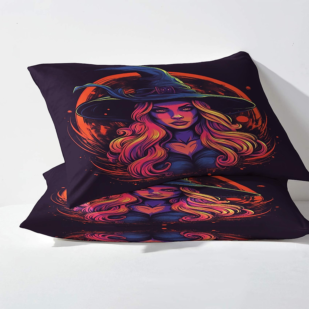 Witchy Sheets Full Size, Halloween Bed Sheets, Patterned Bedding Sheets & Pillowcases 4 Piece Set - Soft Microfiber Deep Pocket Fitted Sheet & Flat Sheet & 2 Pillow Cases L5-&-76