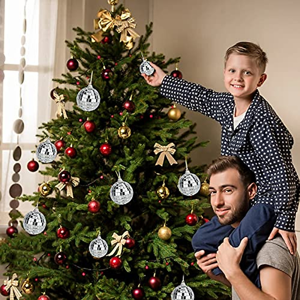 Mirror Disco Balls Set - Silver Disco Party Decoration Bright Reflective Mirror Christmas Balls Easy to Hang Suitable for Christmas, Wedding, Family Party Decoration (12 pcs)