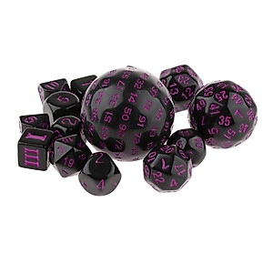 Milageto Polyhedral 15 Piece RPG Set RPG Tabletop Games D30 D16 D12 D10 D8 D7 D5 D4 for Role Playing DND Table Games, Purple