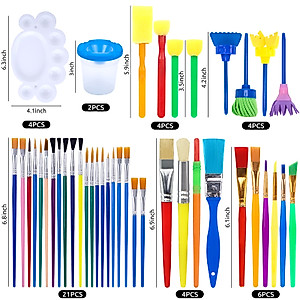 BigOtters Painting Brushes, 45PCS Kids All Purpose Paint Supplies Include Paint Cups with Lids Palette Tray Multi Sizes Paint Brush Set for Kids Gifts School Prizes Art Party