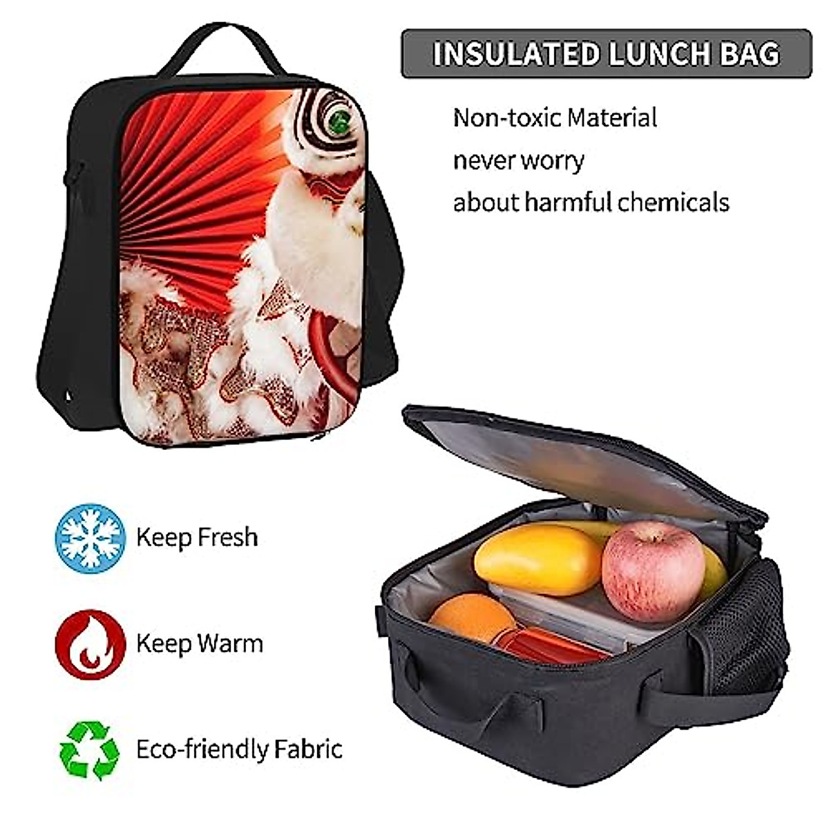 Spring Festival Lion Dance 3 Piece Backpacks Set Cute Adjustable Shoulder Strap Daypack Combination Bag