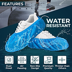 Blue Shoe Guys Premium Disposable Boot & Shoe Covers Booties | 100 Pack | Durable, Non-Slip, Non-Toxic, Water Resistant, Recyclable Protectors for Indoor & Outdoor | Large Size Fits Most Shoes