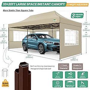 COBIZI Heavy Duty 10x20 Pop up Canopy Tent with 6 Sidewalls, Commercial Instant Canopies Tents for Parties Waterproof Gazebos with Roller Bag, All Season Wind & Waterproof UPF50+,Thickened Frame