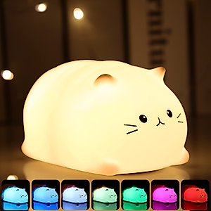 Tremdwoto Cat Lamp for Kids, Rechargeable Silicone Cat Night Light with 7 Colors Changing, Kitty Nightlight for Cat Lover Girls (Cat-A)