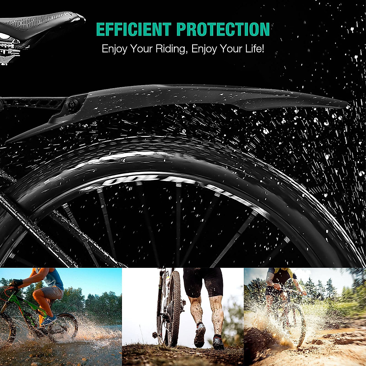 Rimore Bicycle Bike Fender Mudguard, Adjustable Mountainbike Bicycle Fenders for 26, 27.5, 29In Splash Guard Front Rear MTB Mud Guard Bicycle fender