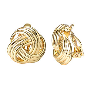 Yoursfs Knot Clip on Earrings for Women 18k Yellow Gold Plated Three Knot Clip On Statement Earrings 18MM