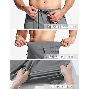 MAGCOMSEN Running Shorts Men with Pockets Gym Shorts Quick Dry Basketball Shorts for Men Athletic Shorts 9 Inseam Workout Shorts Mens Hiking Shorts Light Grey