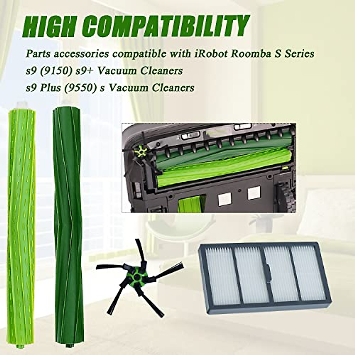 Replacement Parts Roller Brushes kit Compatible for IRobot Roomba S9 (9150) S9+ S9 Plus (9550)