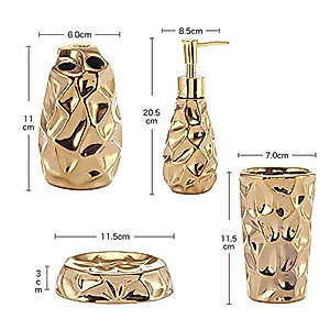 SXFYWYM Gold Bathroom Set 4 Piece Ceramic Bathroom Decoration Accessories Tooth Brush Holder Soap Dispenser Soap Box Tumbler Rinsing Cup, Countertop Vanity Organize Bathroom Accessory Set