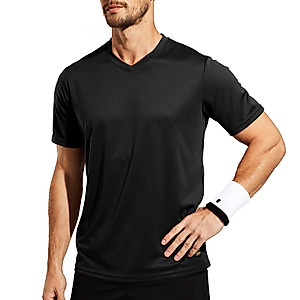 MIER Men's Dry-Fit Workout Tshirts Moisture Wicking Active Athletic Performance V-Neck T-Shirt Polyester Tee Black, XL