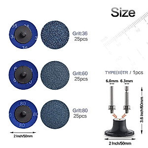 NYXCL Miroku 75Pcs Mixup 2-inch Quick Change Discs Set, Zirconia Sanding Discs with 1/4" Holder, for Die Grinder Surface Prep Strip Grind Polish Finish Burr Rust Paint Removal