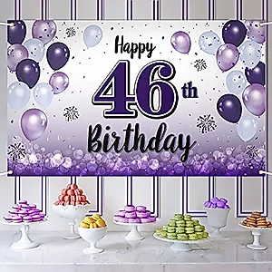 LASKYER Happy 46th Birthday Purple Large Banner - Cheers to 46 Years Old Birthday Home Wall Photoprop Backdrop,46th Birthday Party Decorations.