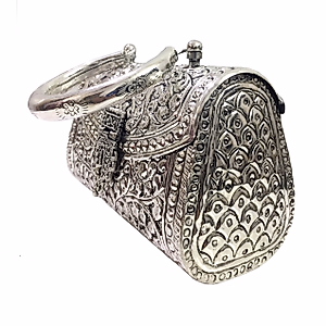 Indian Brass Clutch Silver white clutches Vintage Handmade Brass metal purse Hand clutch Handbag for women party Bride marriage clutch