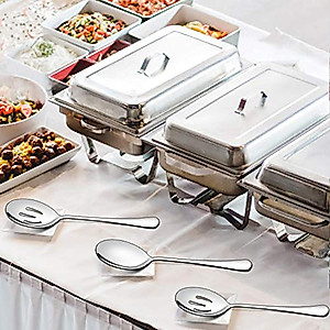 LIANYU 6 Pack Serving Spoons Set, 3 Large Serving Spoons, 3 Slotted Serving Spoons, Stainless Steel Buffet Dinner Restaurant Serving Spoons Set, Catering Serving Utensils for Party Banquet, 9.8 Inch