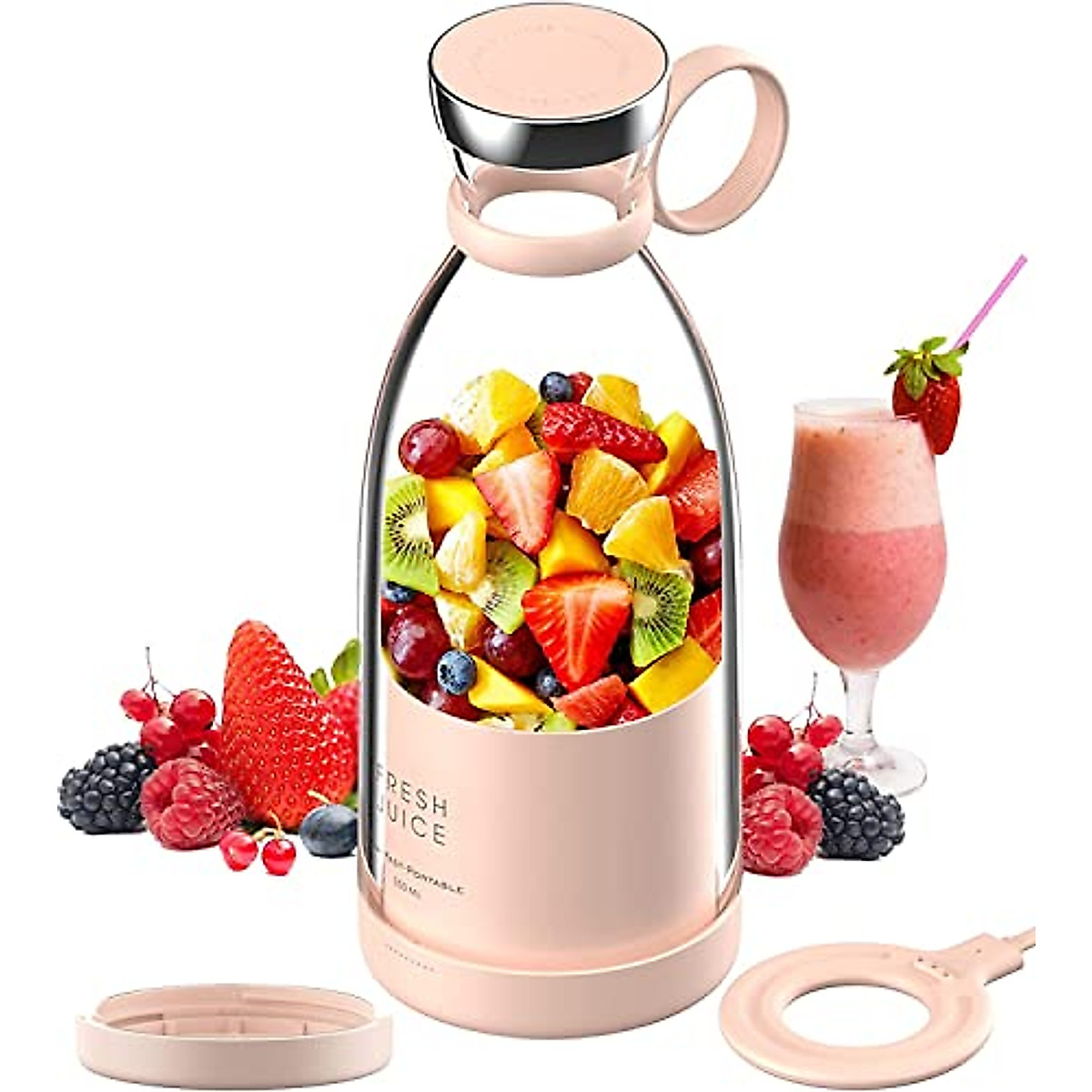 Portable Blender, USB Rechargeable Mini Juicer Blender, Personal Size Blender for Juices, Shakes and Smoothies, Best gift for lovers to lover on Valentine's Day (Pink)