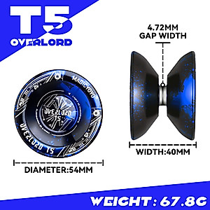 MAGICYOYO Unresponsive Yoyo T5 Black Blue Professional Yoyo for Kids Advanced Playing, Dual Purpose Yoyo with Responsive Yoyo Bearing Kit + 12 Yoyo Strings + Bearing Removal Tool+ Yoyo Storage Bag