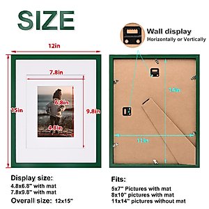 KINLINK 11x14 Picture Frame Green, Solid Wood Frames with Acrylic Plexiglass for Pictures 5x7/8x10 with Mat or 11x14 without Mat, Tabletop and Wall Mounting Display, Set of 4