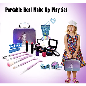 Kids Makeup Set for Girls - Non Toxic Washable Mermaid Makeup, Toys for Girls 5-7, 8-12， Mermaid Toys for Girls, Real Make Up for Little Girl，Party Gifts for Halloween Christmas Birthday