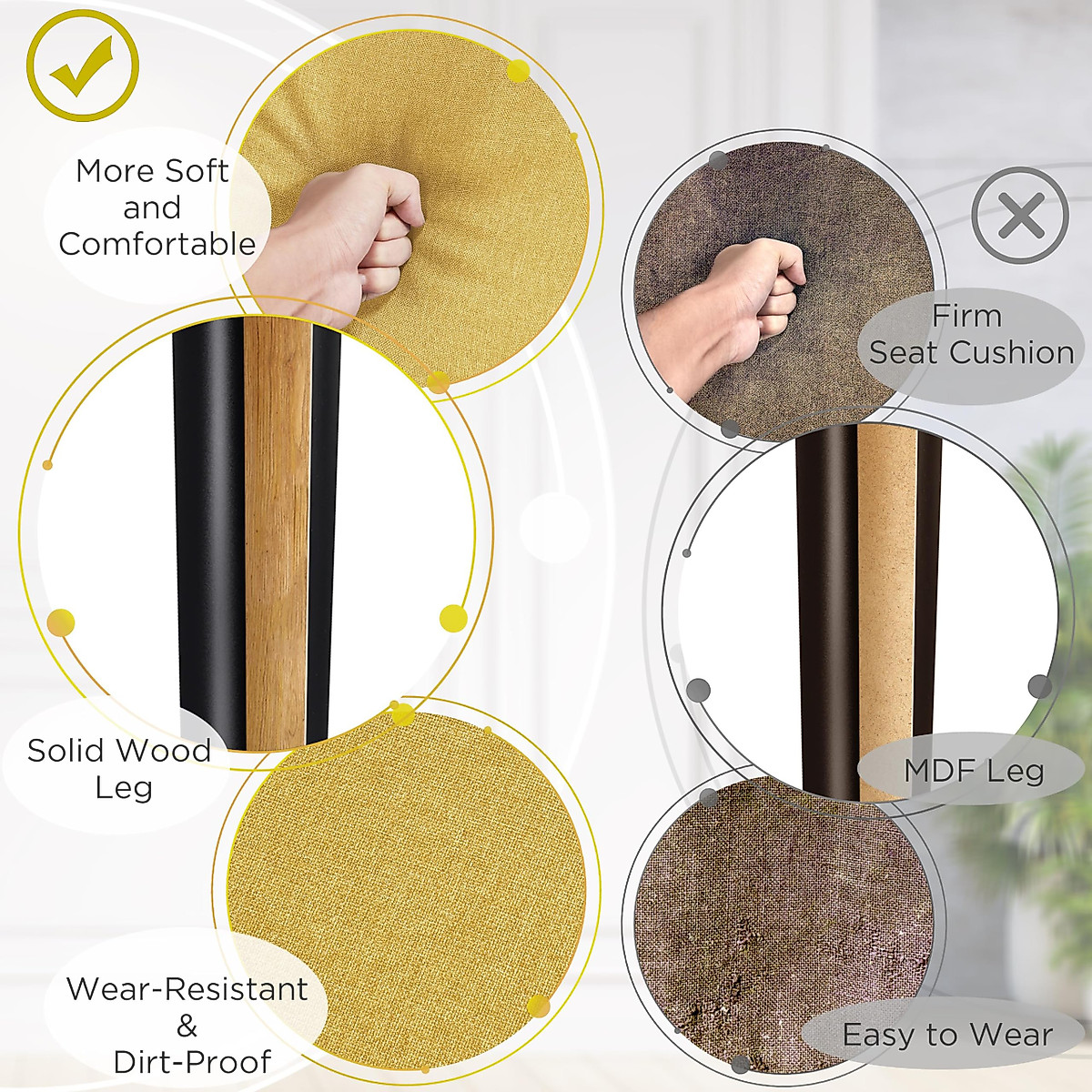 Yaheetech Mid-Century Accent Chairs, Modern Upholstered Living Room Chair, Cozy Armchair Button Tufted Back and Wood Legs for Bedroom/Office/Cafe, Set of 2, Yellow