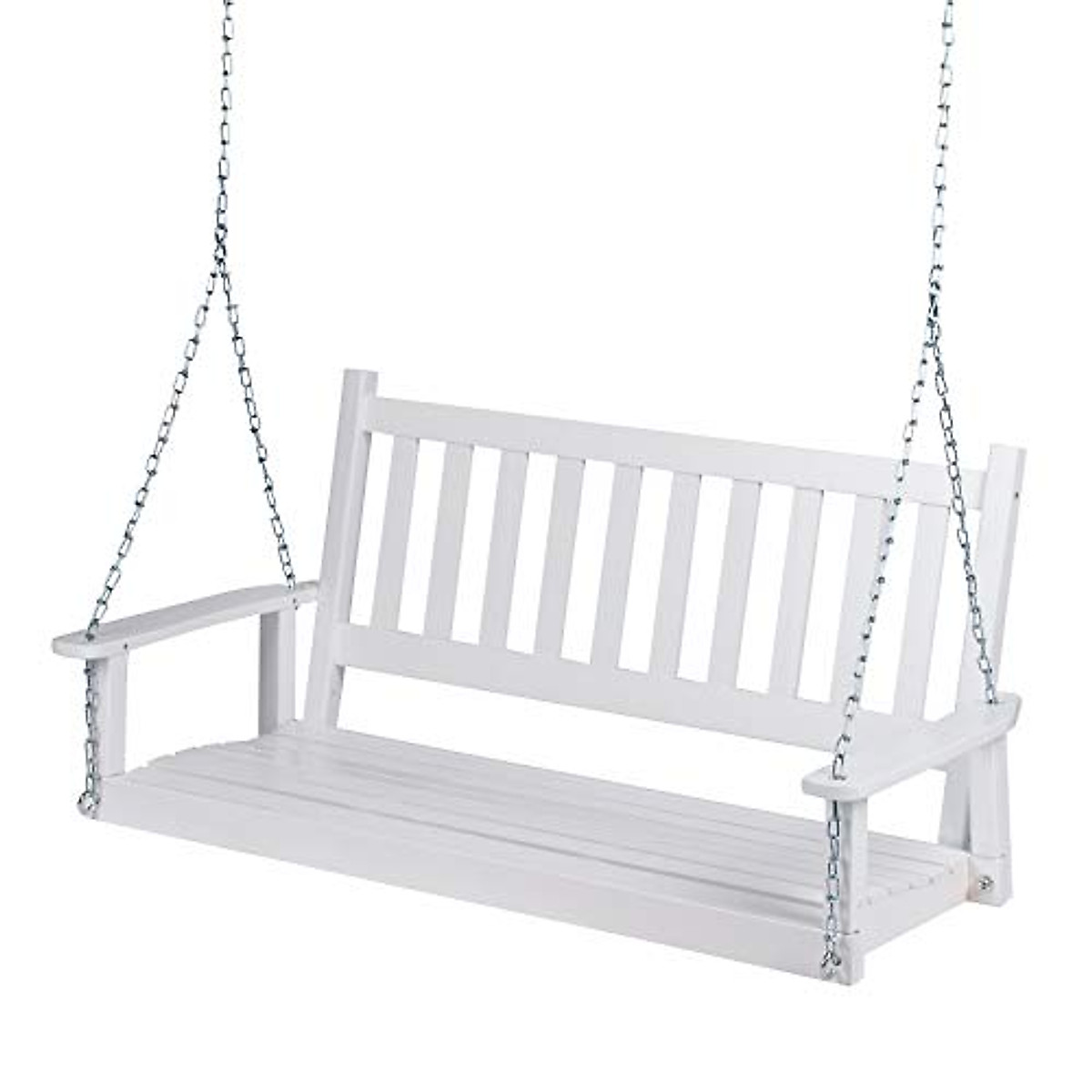 Shine Company 4216WT Maine Wood Porch Swing | Hanging Swing Bench with Chains – White