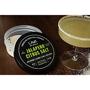 LAVA Premium Jalapeno Citrus Margarita Salt Cocktail Rimmer, All Natural Spicy Margarita Rimmer Salt, Sea Salt Rocks, Real Lime, No Silicon Dioxide, with Easy Screw-On Lid - 6oz