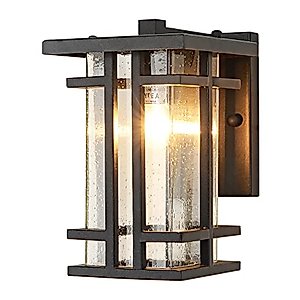 Retro Outdoor Wall Light Small Outside Wall Lamp with Clear Seeded Glass Shade 10"H Exterior Light Fixtures Wall Mount IP65 Waterproof Outdoor Porch House Lighting Exterior Wall Lantern E26,Black