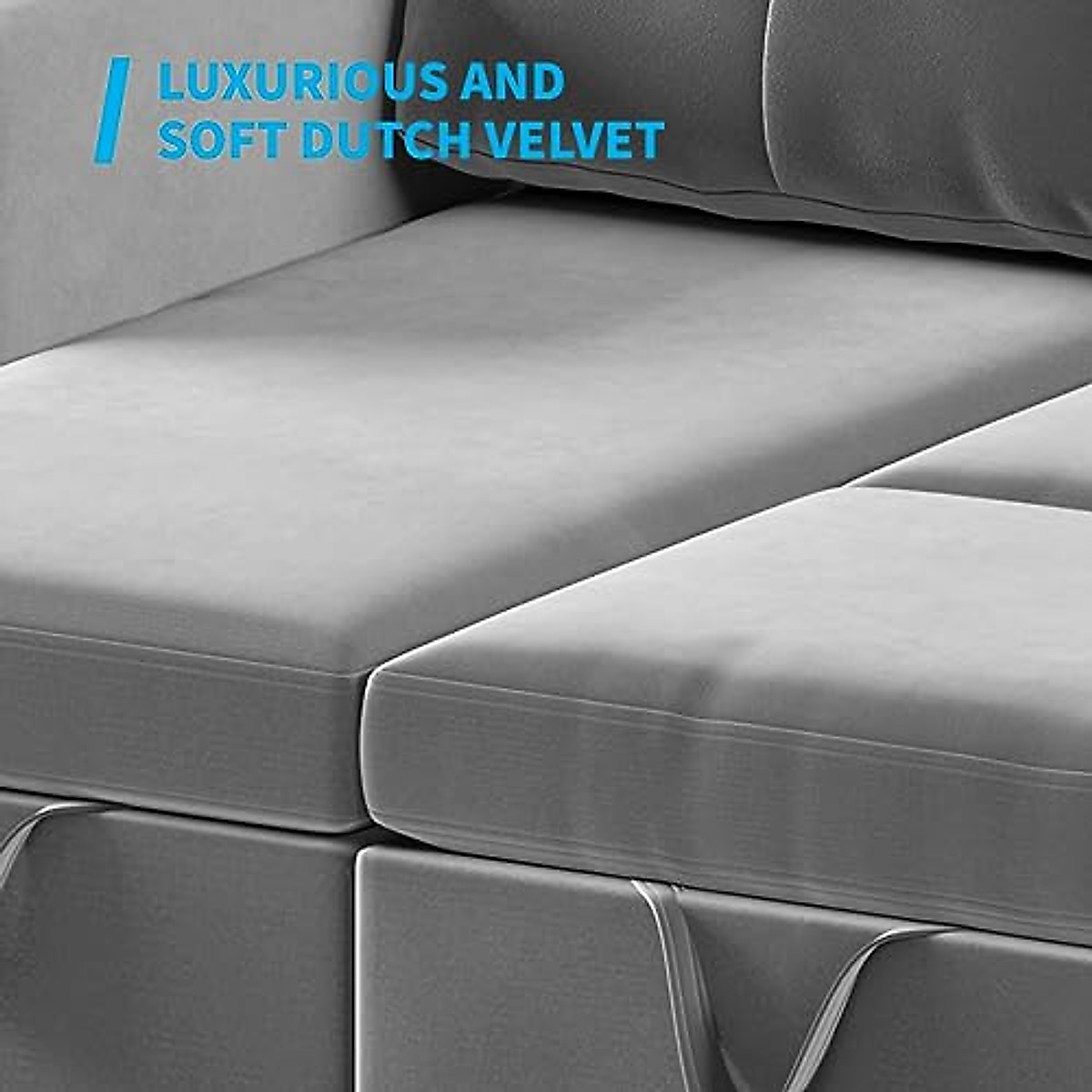 Mjkone 3 Seat L-Shape Sectional Sofa Couch with Pull Out Bed and Reversible Storage Chaise, Modern 84 Inch Sleeper Sofa with Breathable Velvet Fabric for Living Room, Light Gray