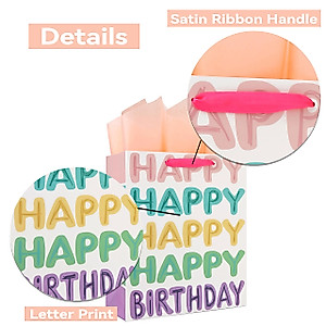13" Large Colorful Gift Bag Set with Greeting Card and Tissue Papers (Happy Happy Happy Happy Birthday) for Girls' Birthday Party, Women's Birthday Parties, Baby Shower, Baby Girl - 10.2”x5.2”x13”, 1