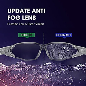 TOREGE Clear Safety Glasses Anti-Fog, Lightweight Safety Goggles Eye Protection Glasses Anti-Blue Light Scratch Resistant UV Protection, Lab Goggles Work Glass For Men Women(C1-Transparent&Gray)