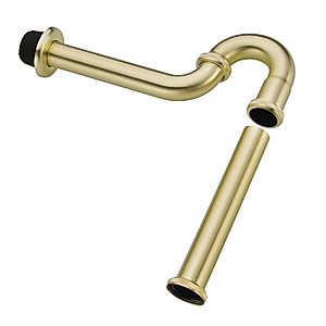 Orhemus Brass P Trap, 1 1/4 Bathroom Basin Sink Waste Trap Drain Kit with Flange and Slip Joint Extension Tube Drain Tailpiece, Adjustable Height, Brushed Gold Brass Finish