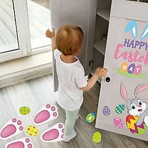 YOTNUS 110 Pcs Easter Bunny Footprint Stickers for Floor, Peel Without Leaving Traces, 14 PCS Rabbit Footprints, for Easter Decoration and Egg Hunting Games