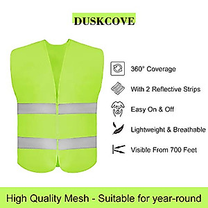 DUSKCOVE 10 Pack High Visibility Safety Vest for Traffic Work, Running, Surveyor and Security Guard - Construction Vest with 2 Reflective Strips, Made from Breathable and Neon Yellow Mesh Fabric